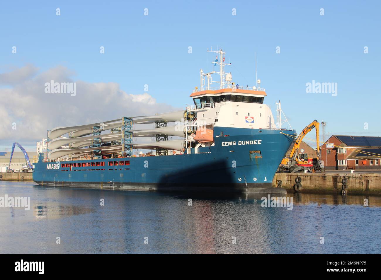 Ayr, Ayrshire, Scotland, UK. Wind turbines on board a ship moored at ...