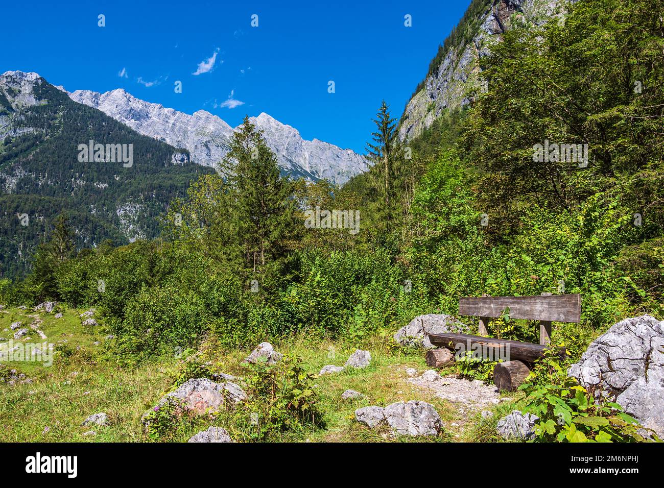 Landscape With Bench In Berchtesgadener Land Stock Photo - Alamy
