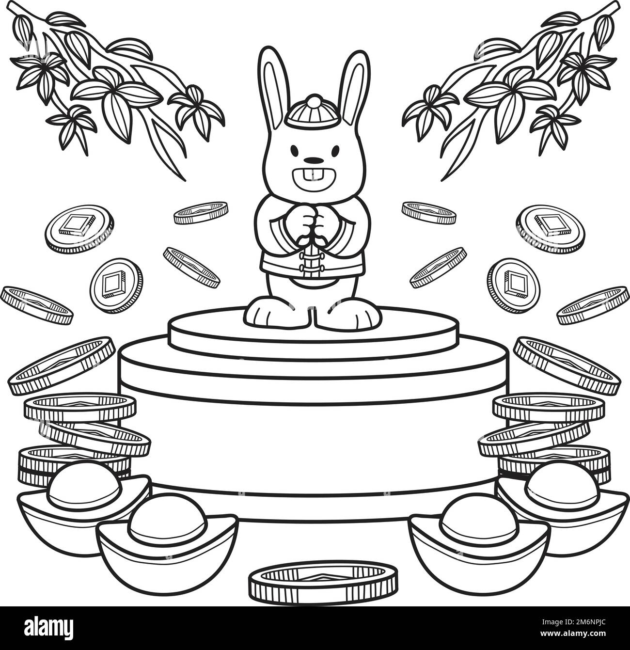 Hand Drawn rabbit with money illustration isolated on background Stock ...