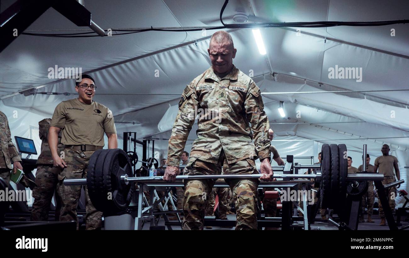 Sgt. Maj. of the Army Michael A. Grinston deadlifts during his visit at ...