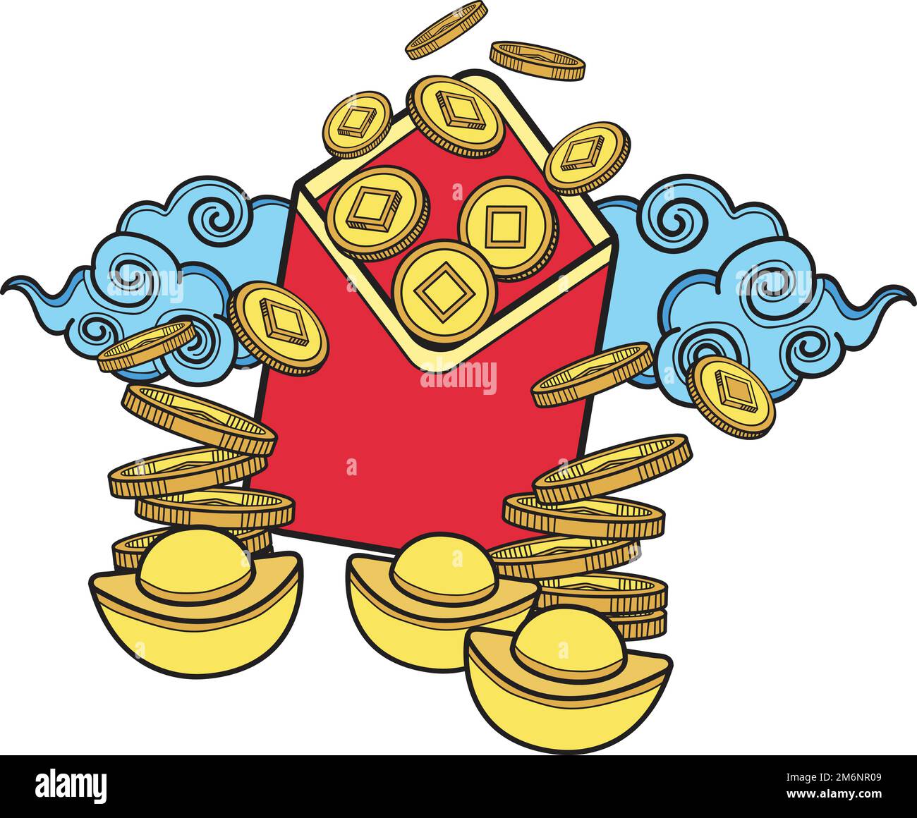 Hand Drawn Chinese red envelopes and money illustration isolated on ...
