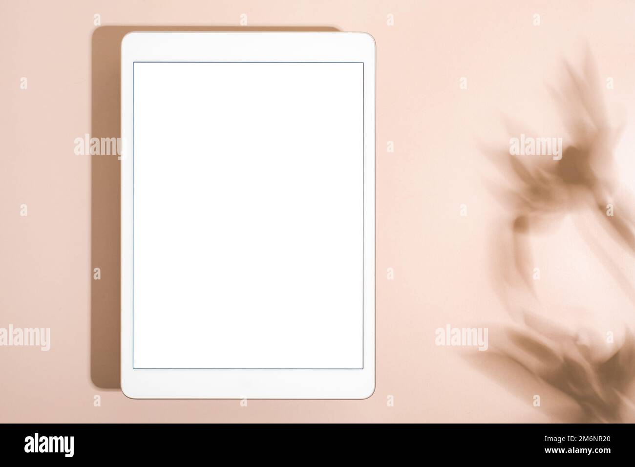 Blank screen tablet mock up and shadow on green pastel background. Copy space. Mock up template ...