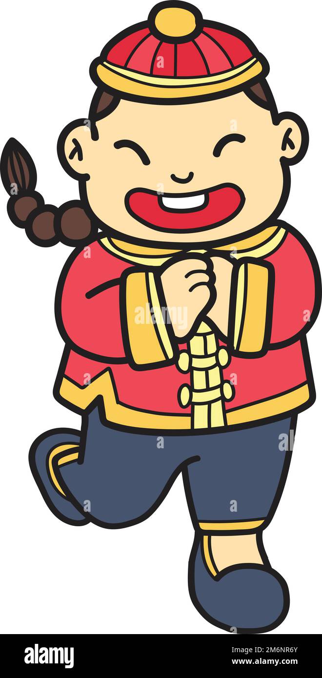 Hand Drawn Chinese boy smiling and happy illustration isolated on ...