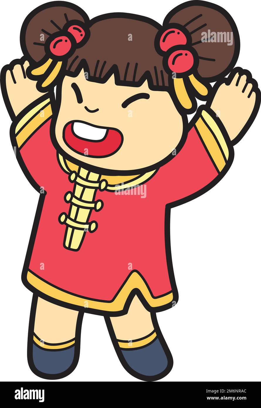 Hand Drawn Chinese girl smiling and happy illustration isolated on ...