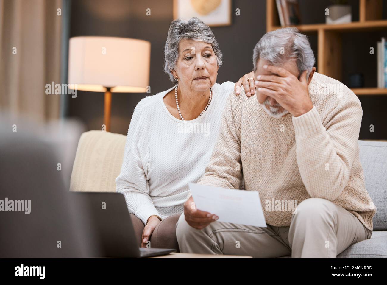 Stress, finance and senior couple planning retirement, mortgage anxiety ...
