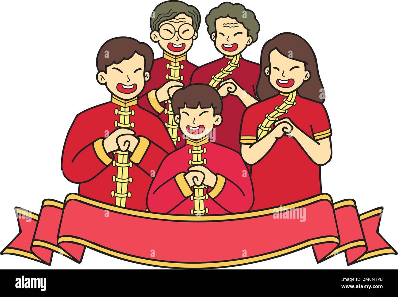 Hand Drawn Chinese New Year and Chinese family illustration isolated on ...