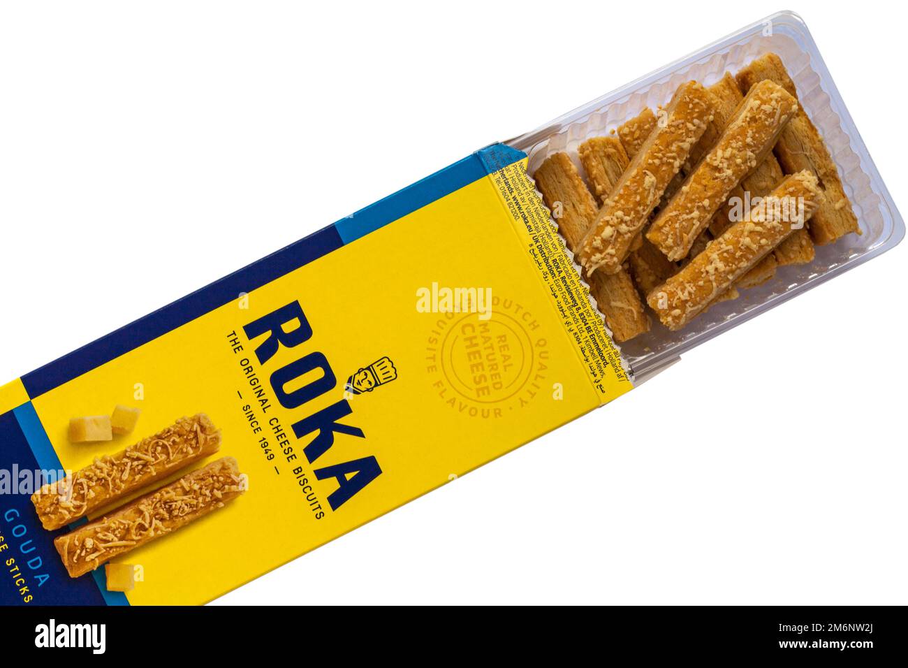 Box of Roka Gouda cheese sticks the original cheese biscuits opened to ...