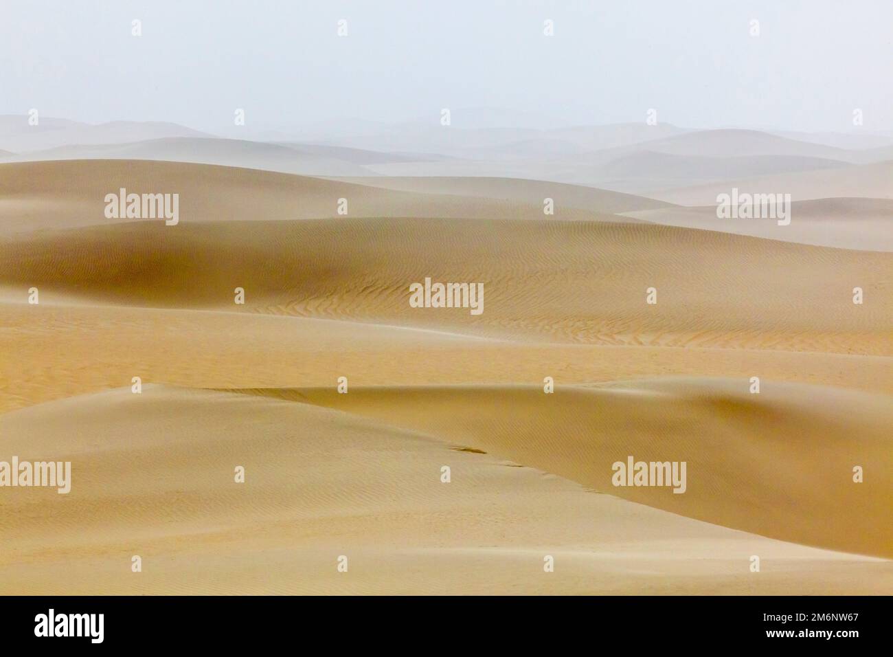 Taklamakan desert shifting-sands in fog. Tarim Basin. Xinjiang ...