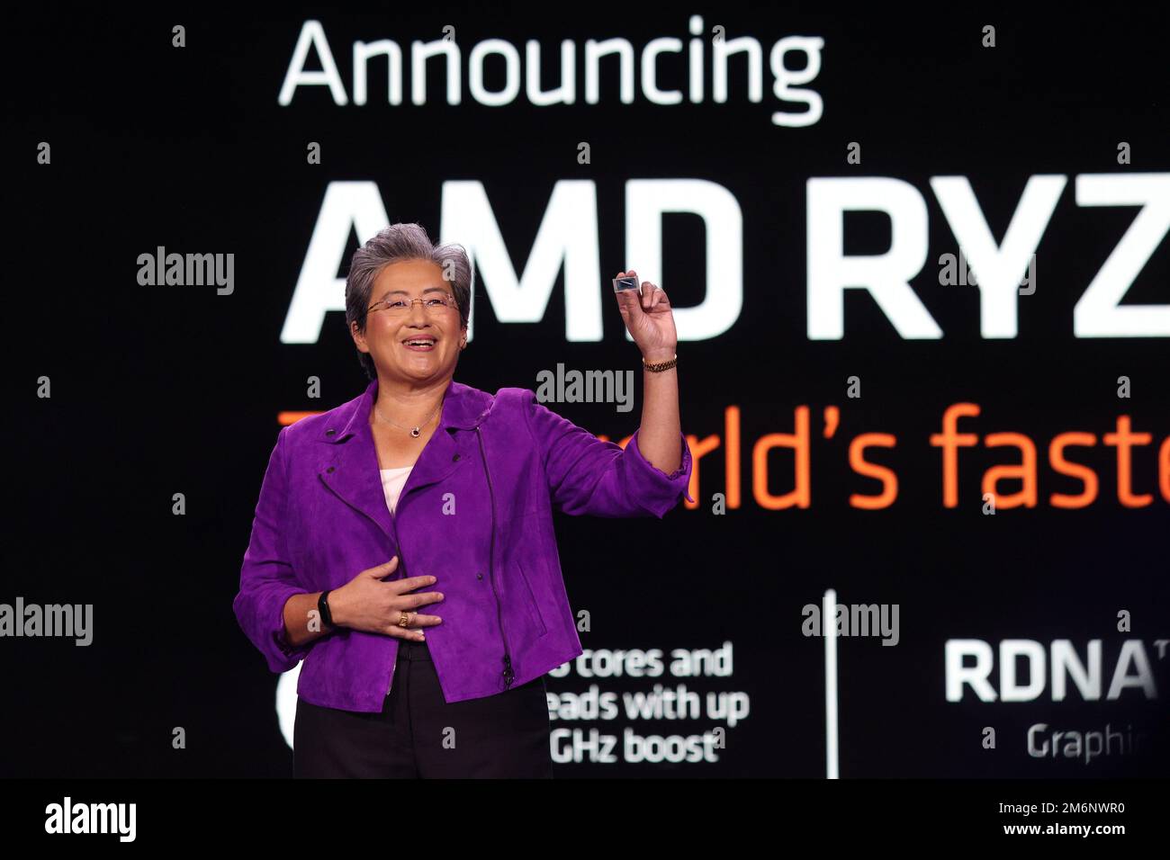 Las Vegas, United States. 04th Jan, 2023. Lisa Su, CEO of AMD holds up ...