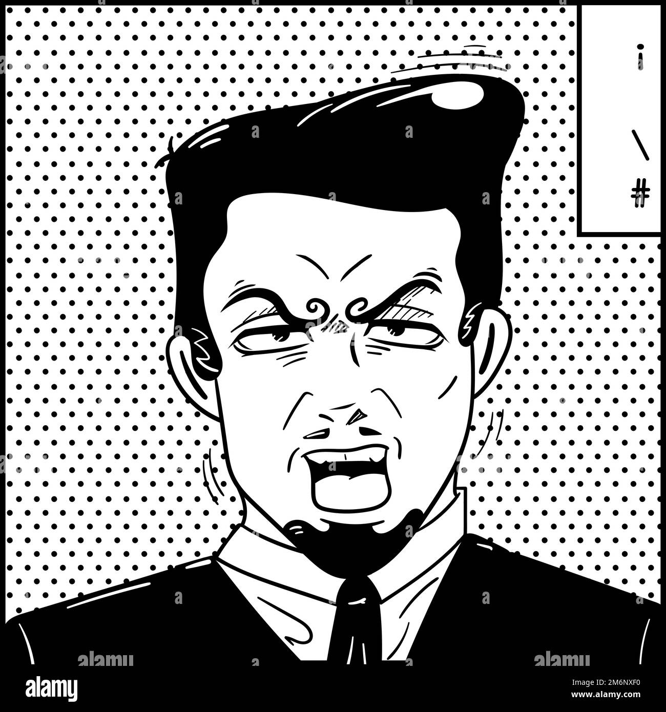 Anime poster. Man's face with vivid facial expression and big eyes in ...