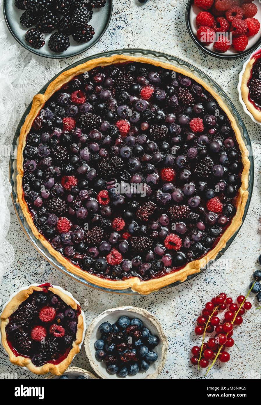 Sweet delicious homemade forest berry tart. Pie with blueberries and ...