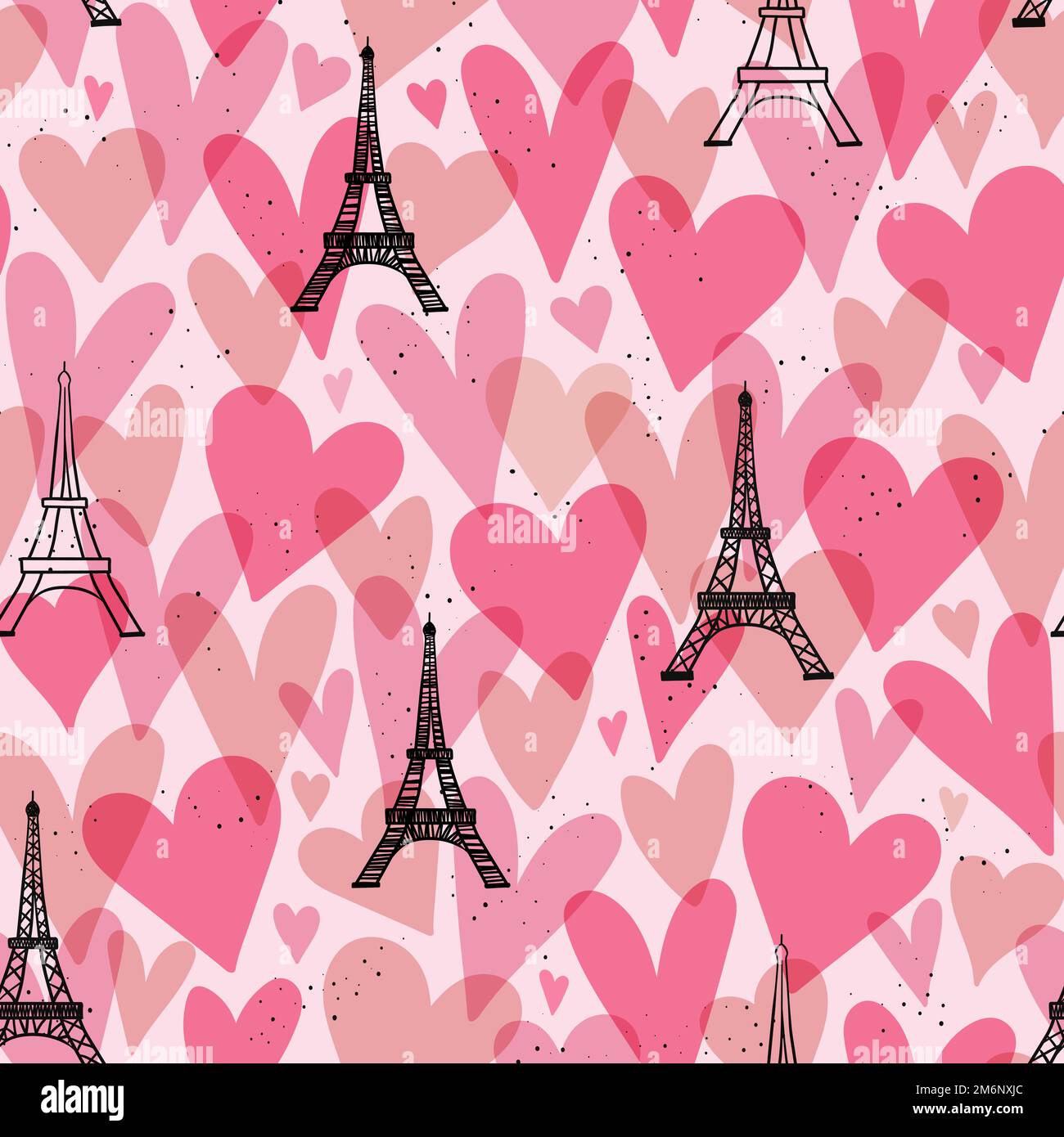 Cute hand drawn hearts seamless pattern, lovely romantic background ...