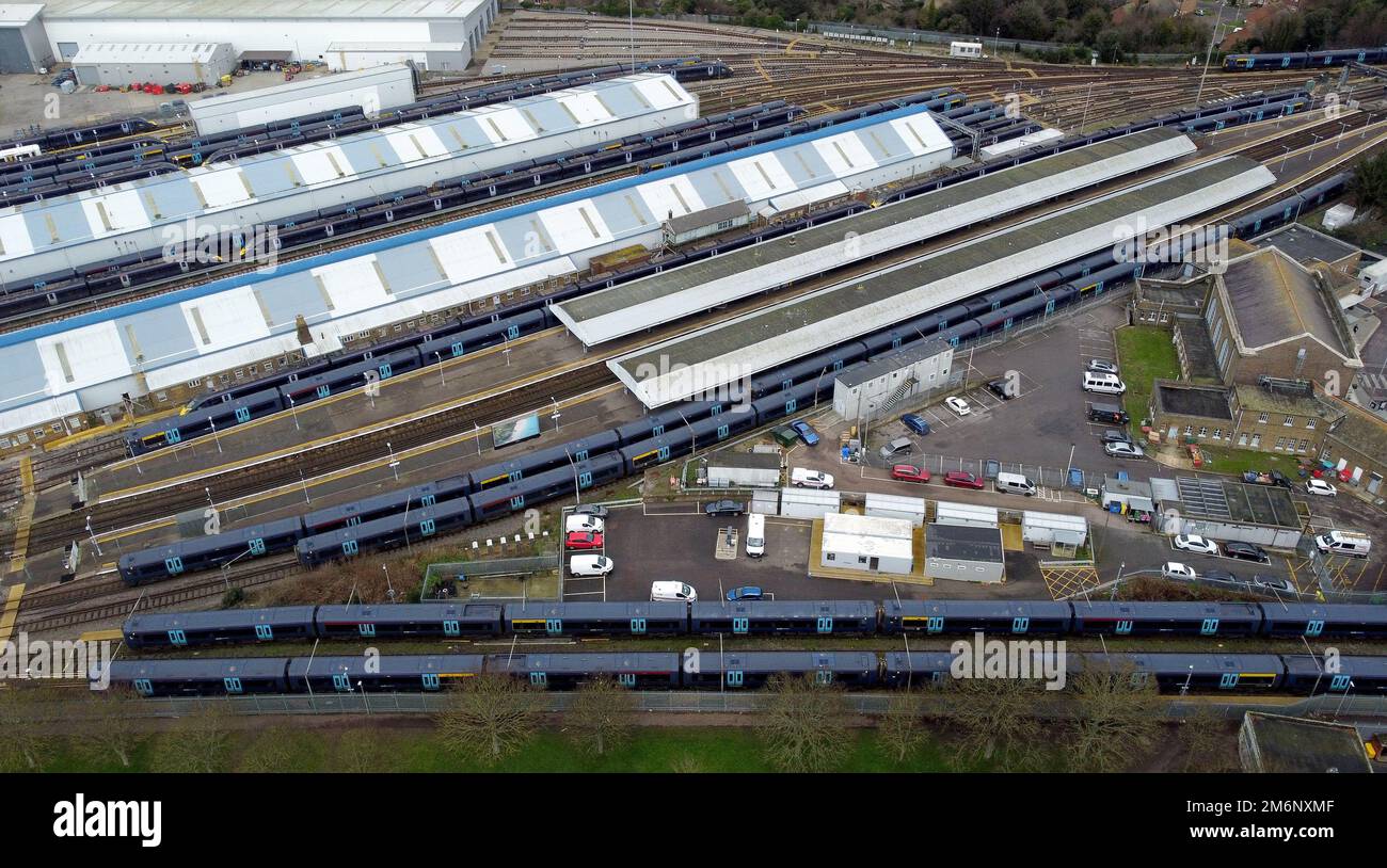 Southeastern trains in sidings at Ramsgate station in Kent during a ...