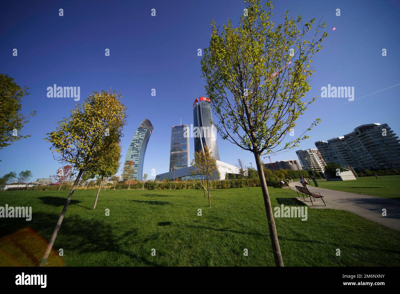 Citylife, modern park in Milan, Lombardy, Italy, with the Three Towers Stock Photo - Alamy