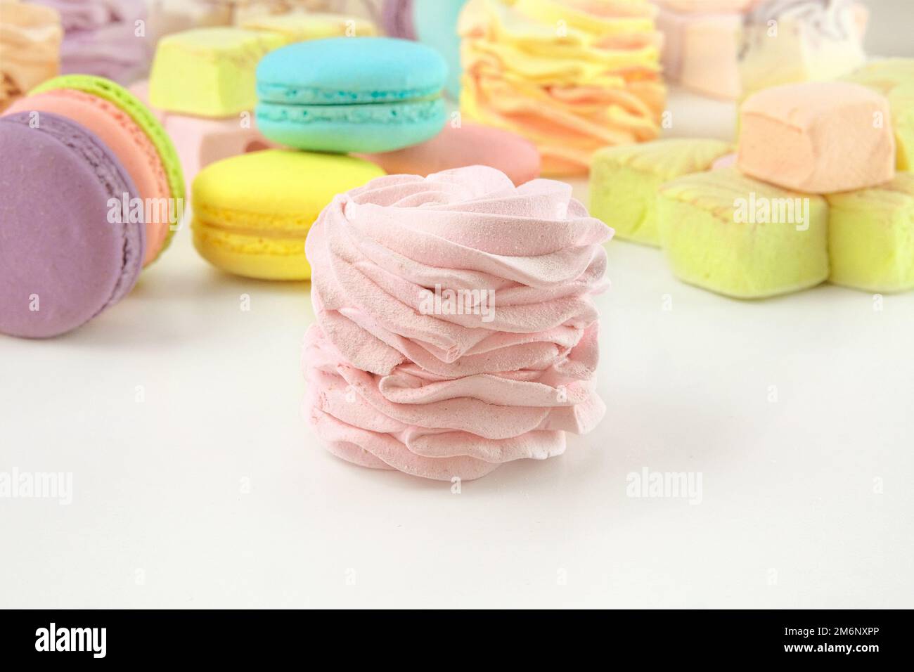 Assorted of sweets: macaroons, marshmallows and zephyrs. Homemade ...