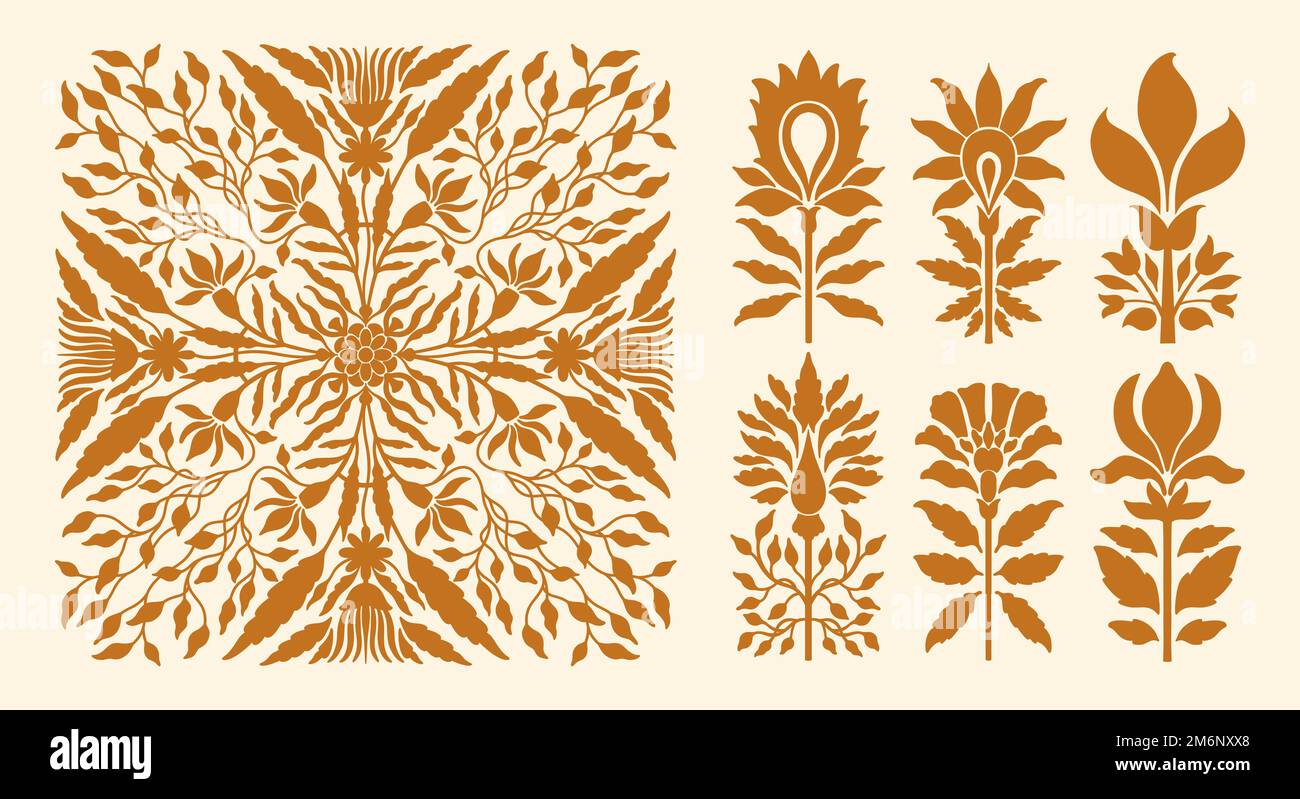 Traditional historical ethnic Indian ornament. Floral natural stylized ...