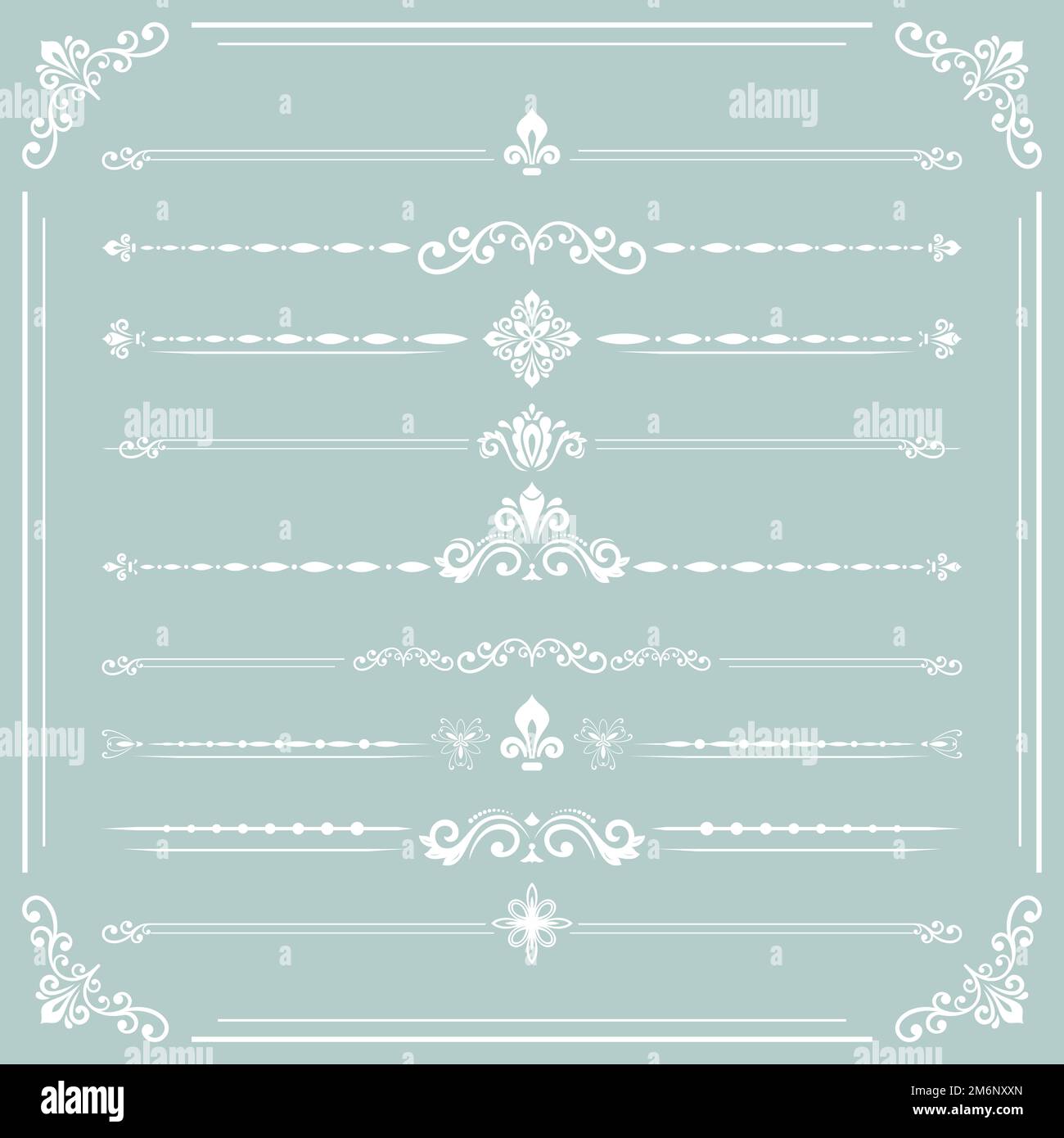 Vintage set of white elements. Horizontal separators in the frame ...