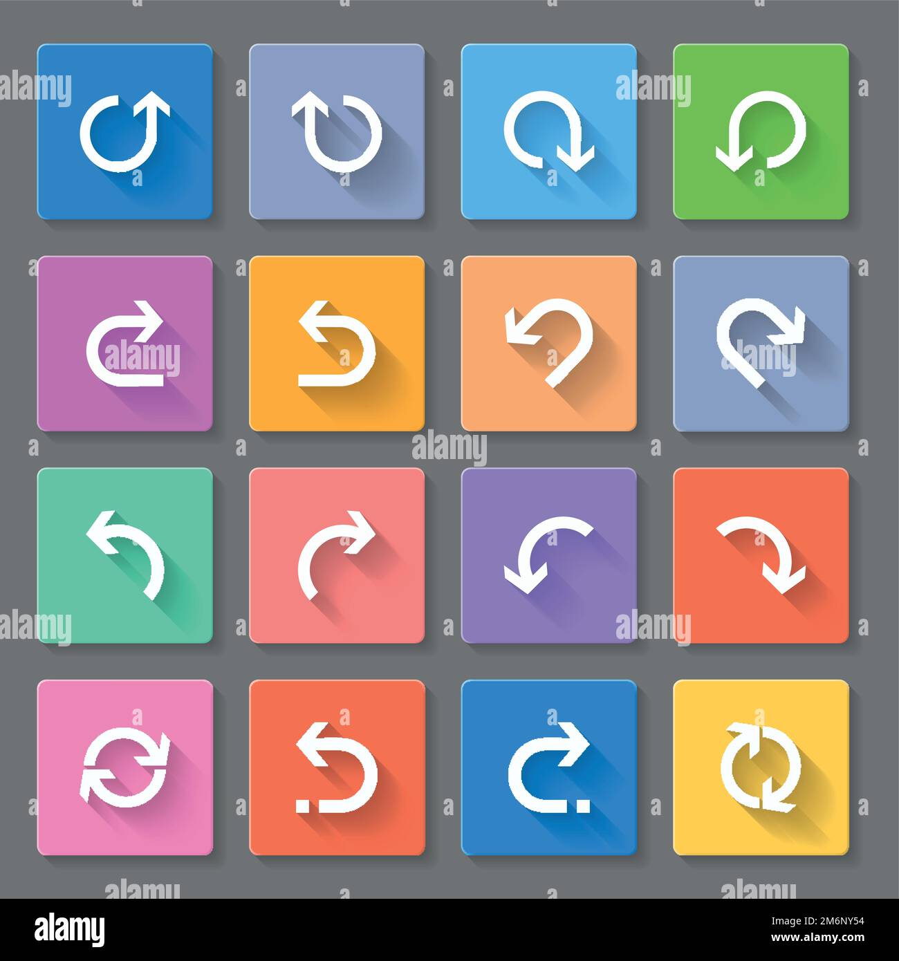 Set of square icons with rounded arrows on a gray background Stock ...