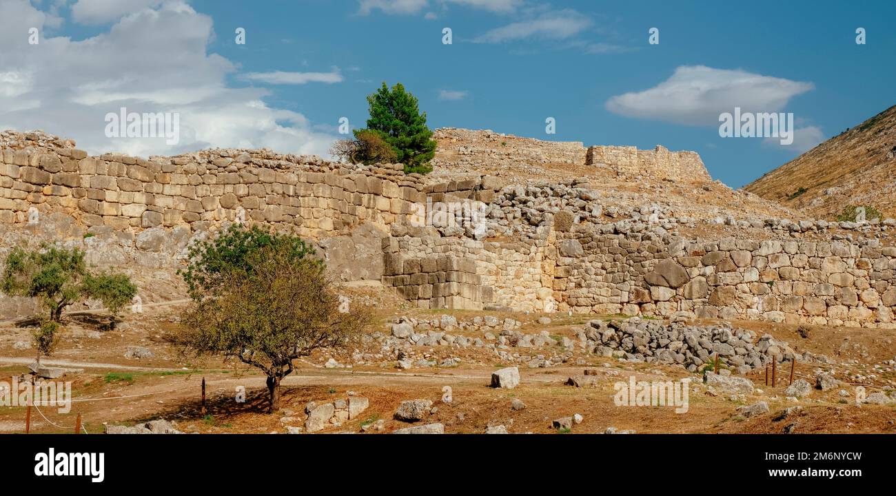 a panoramic view of the ruins of the acropolis of Mycenae, in present ...