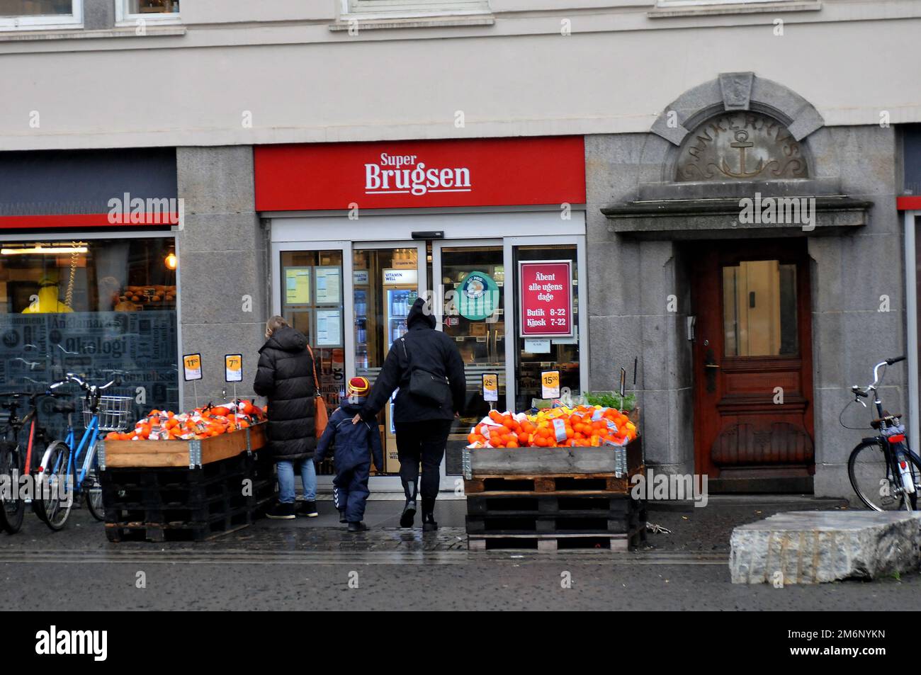 Copenhagen/Denmark/05 January 2023/ Groceery shoppers at super brugsen ...