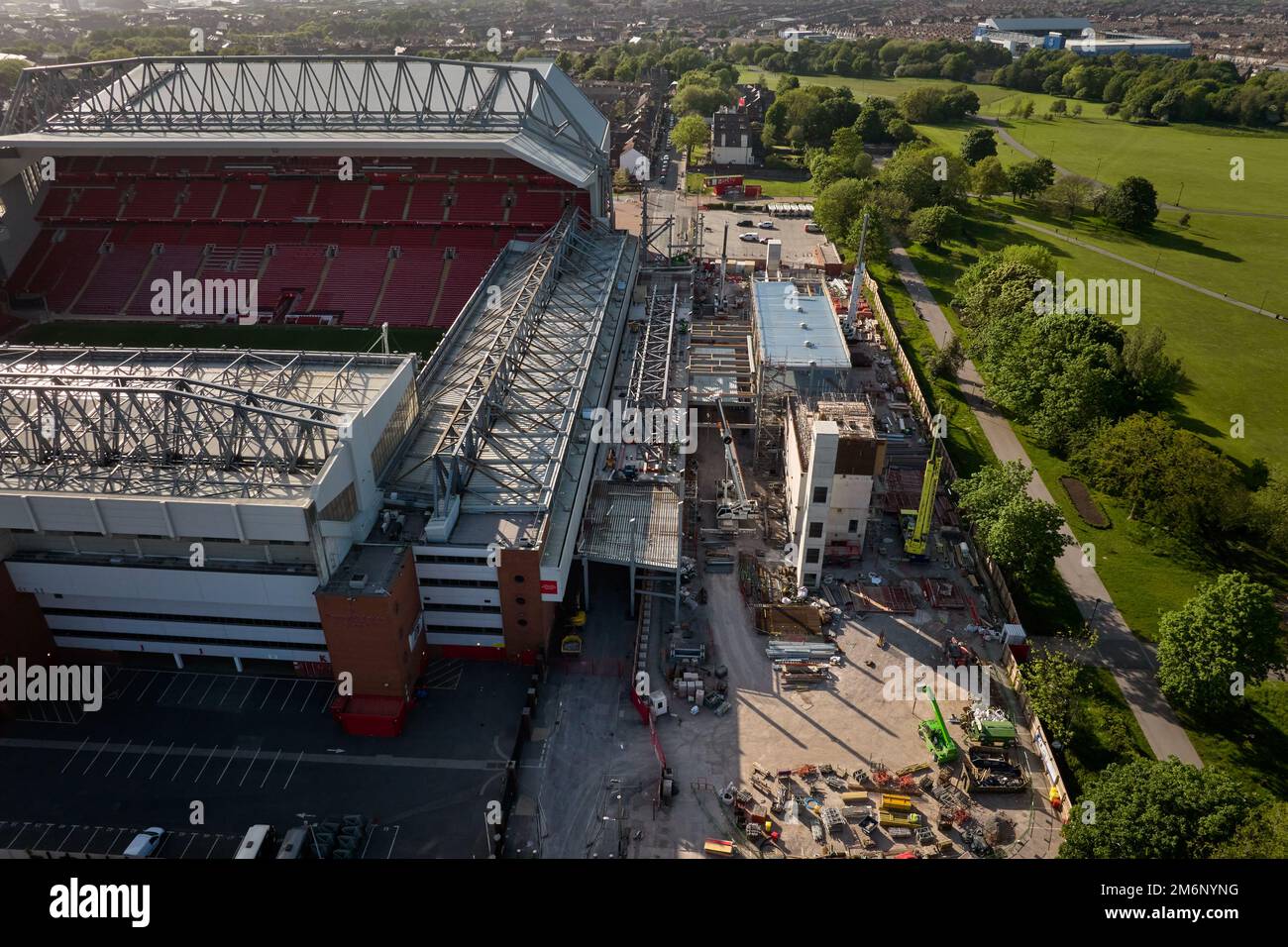 A general aerial view of the new Anfield Road stand during during ...
