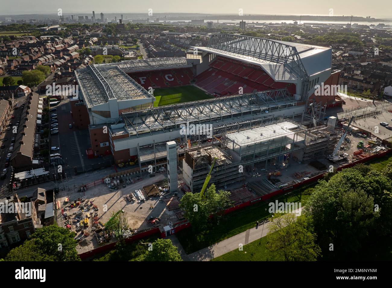 A general aerial view of the new Anfield Road stand during during ...