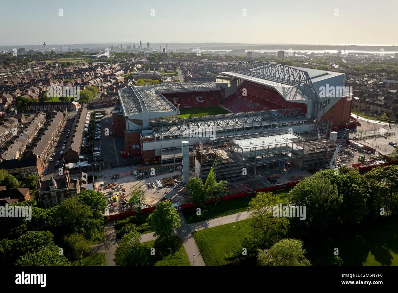 A general aerial view of the new Anfield Road stand during during ...