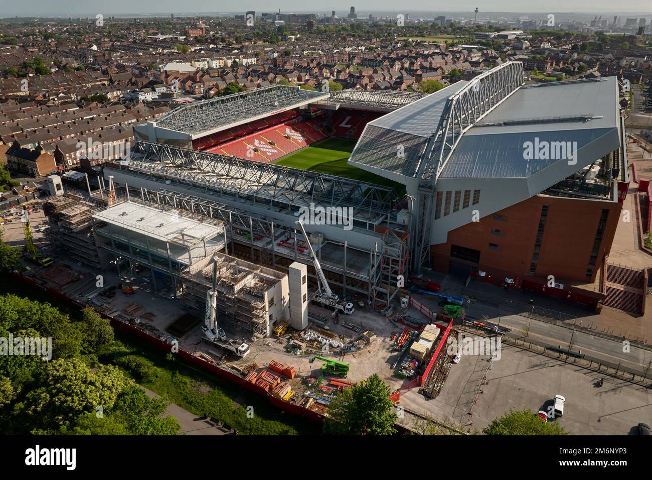 A general aerial view of the new Anfield Road stand during during ...