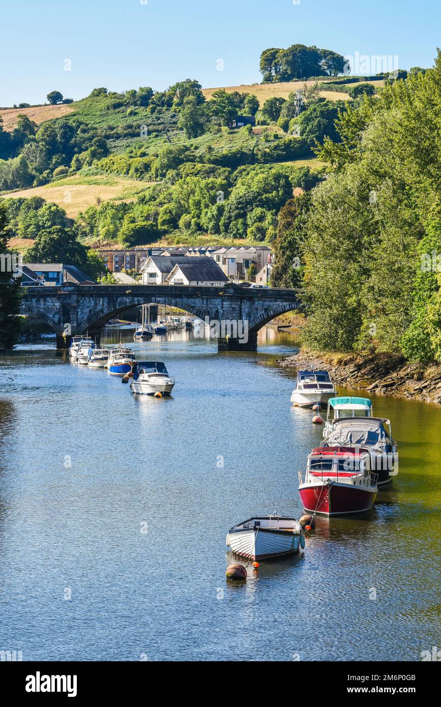 Boats and Yachts on River Dart in Totnes, Devon, England Stock Photo ...