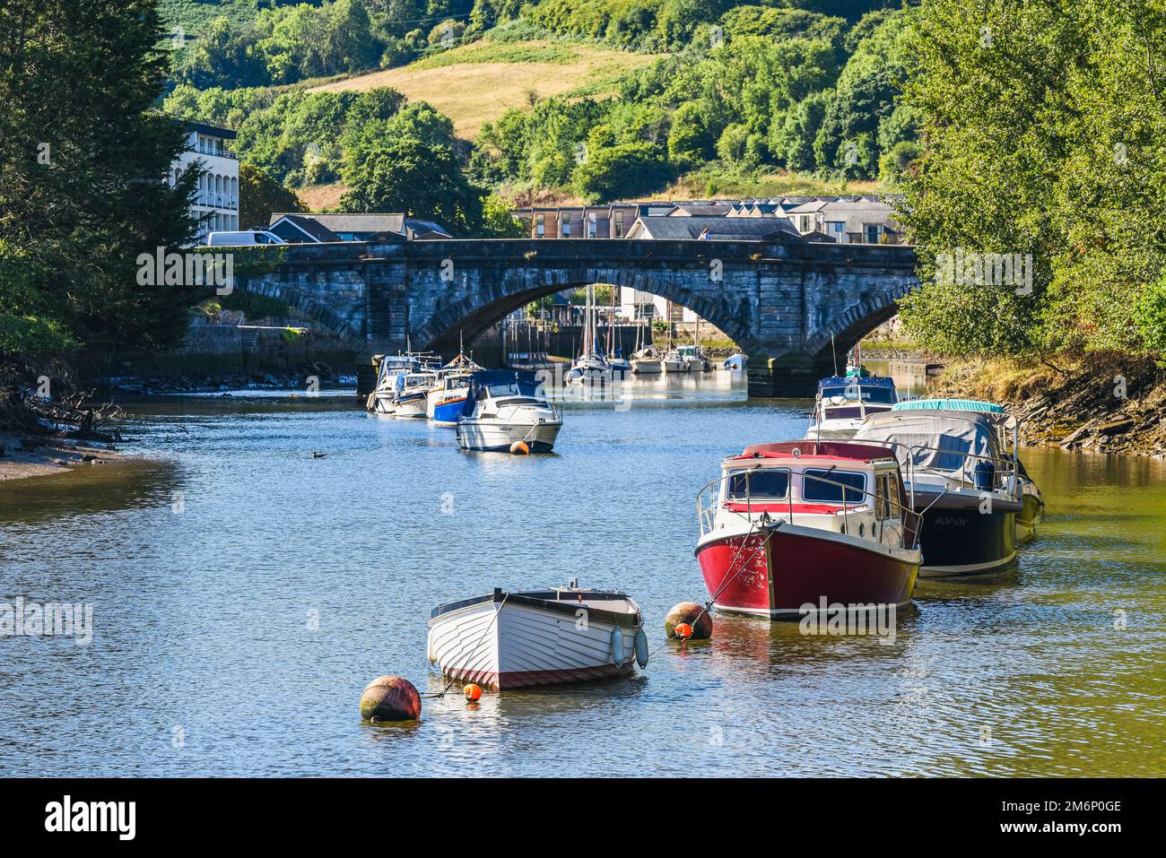 Boats and Yachts on River Dart in Totnes, Devon, England Stock Photo ...