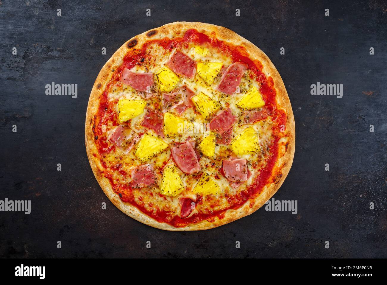 Traditional Italian pizza Hawaii with ham Stock Photo - Alamy