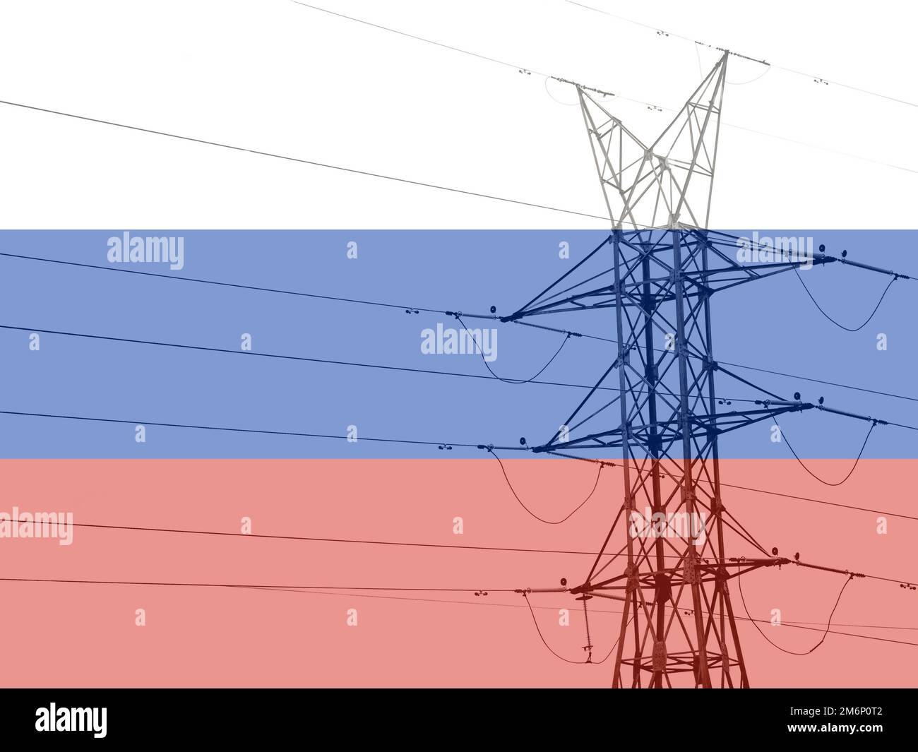 High voltage post or High voltage tower with russian flag Stock Photo ...