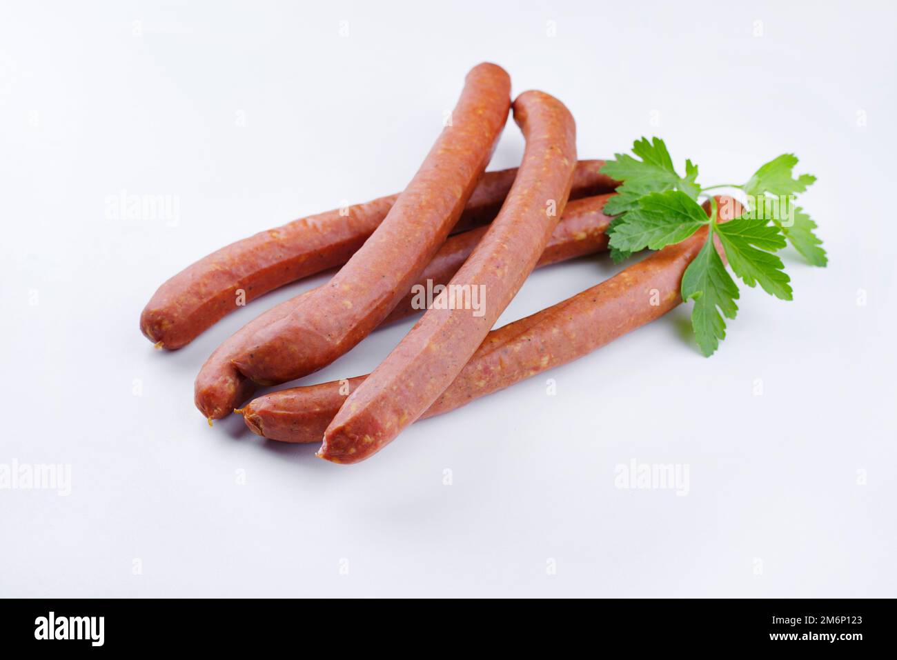 Traditional raw Austrian fine cheese sausage with cheese offered as ...