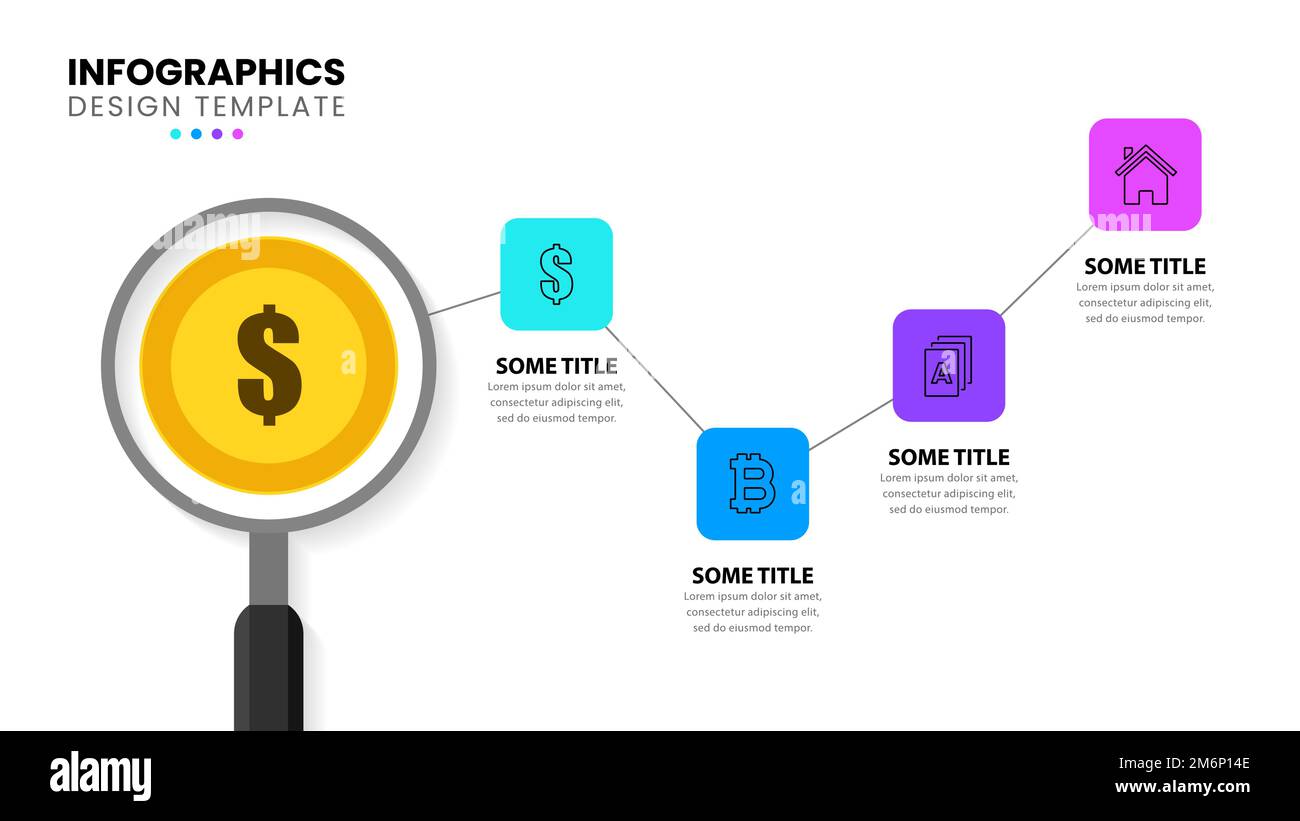 Infographic template with icons and 4 options or steps. Magnifier. Can ...