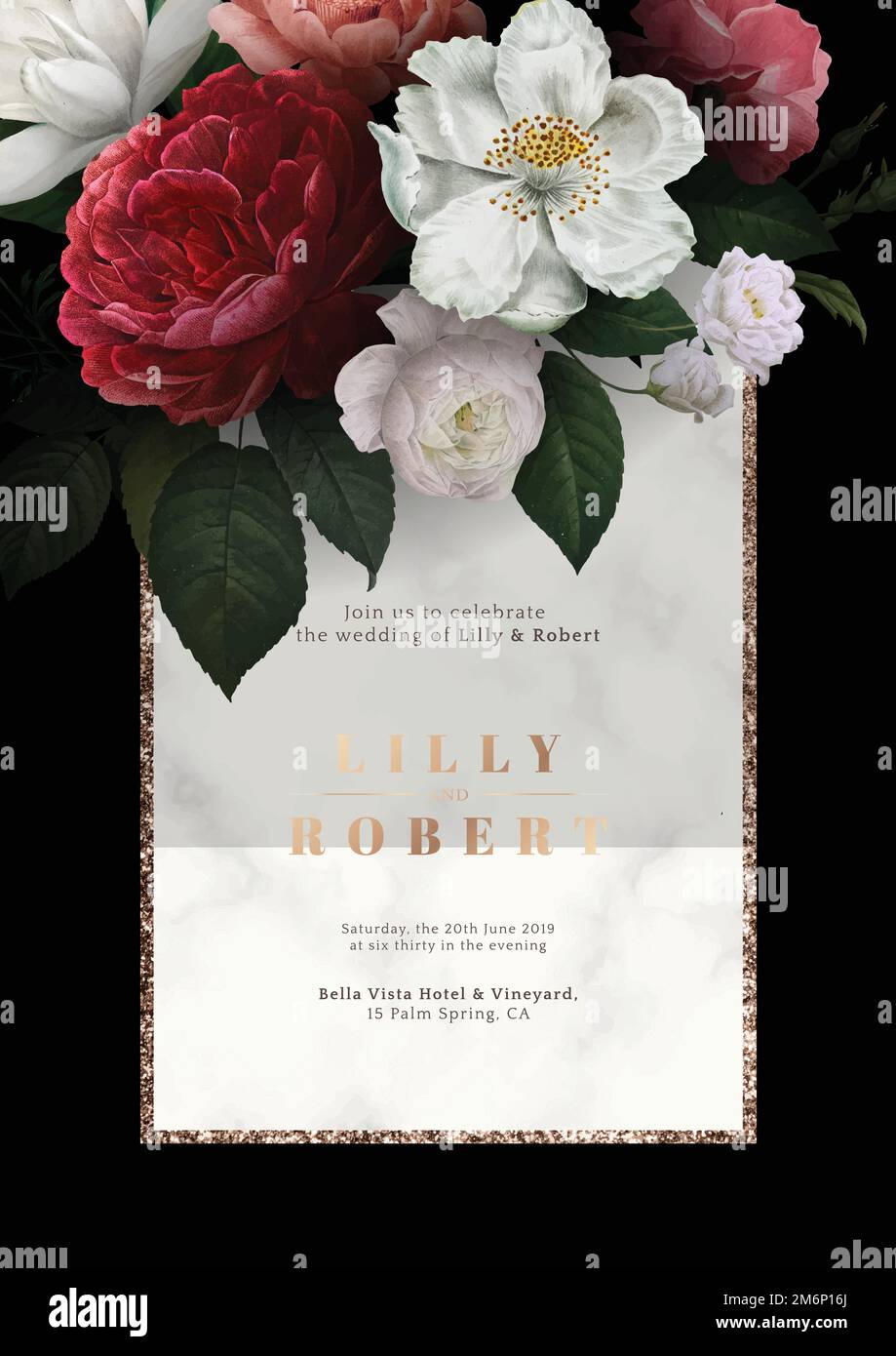 Beautiful roses wedding invitation card template vector Stock Vector ...