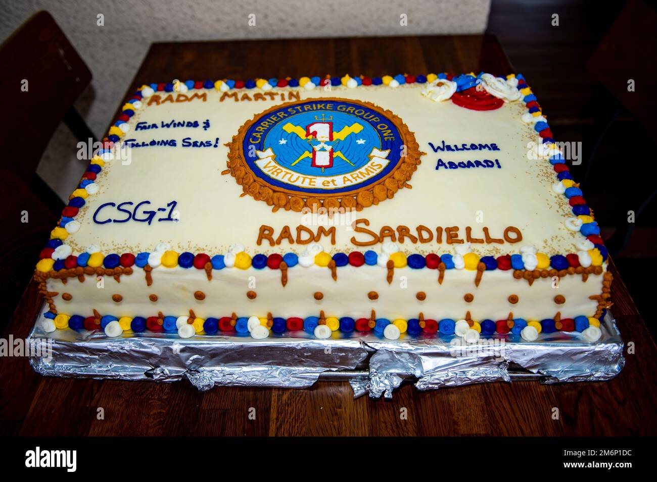 220503-N-SS900-1018 SAN DIEGO (May 3, 2022) A cake is displayed during ...