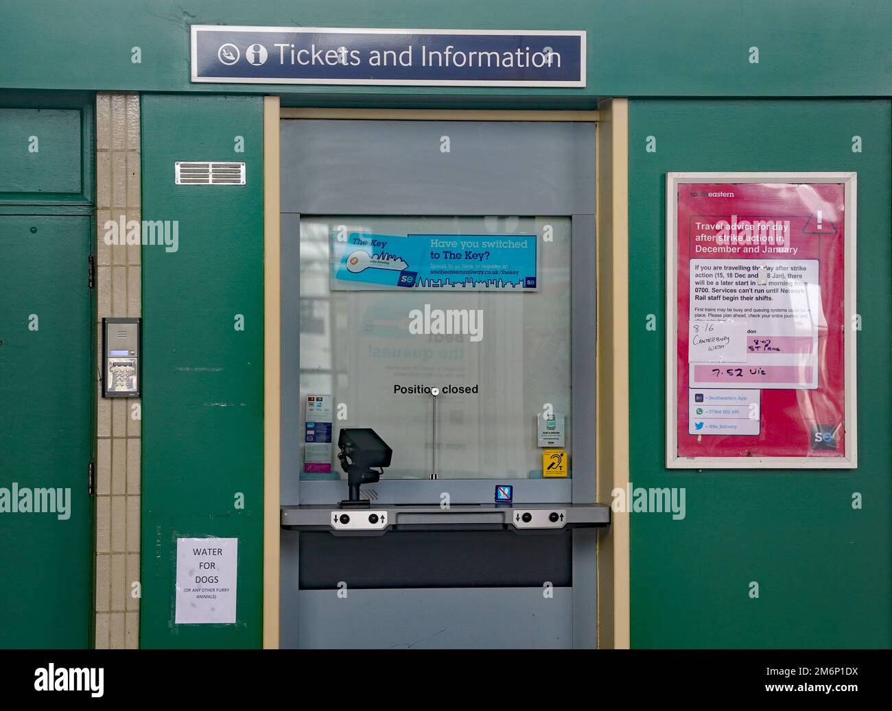 A closed ticket office at Ramsgate station in Kent during a strike by ...