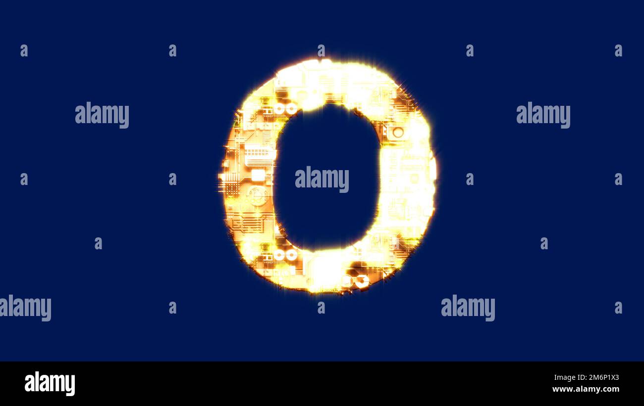 letter O, technological blazing orange cyberpunk font on chroma key ...