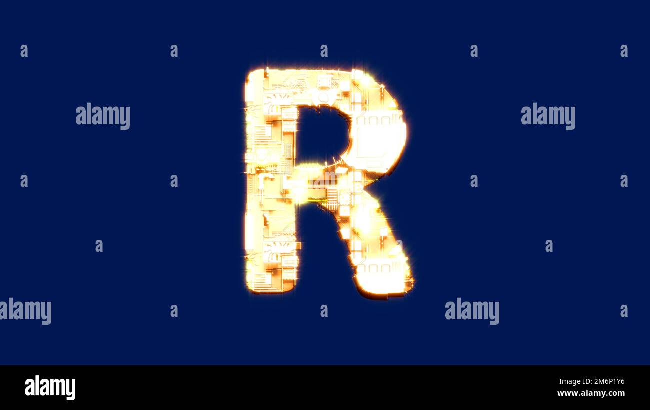 letter R, futuristic burning orange cyberpunk alphabet on chroma key ...