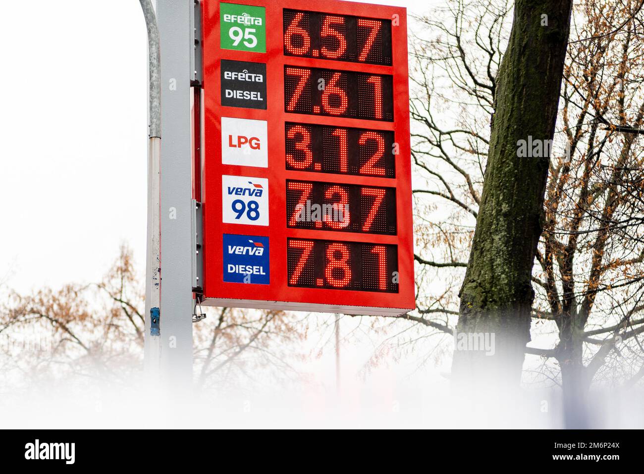 An Orlen petrol station price pylon is seen in Gdansk. (Photo by ...