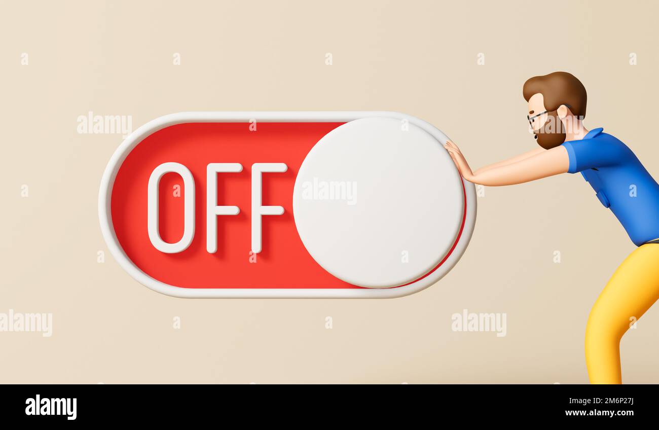 A businessman turning off an on off toggle switch. 3D Rendering Stock ...