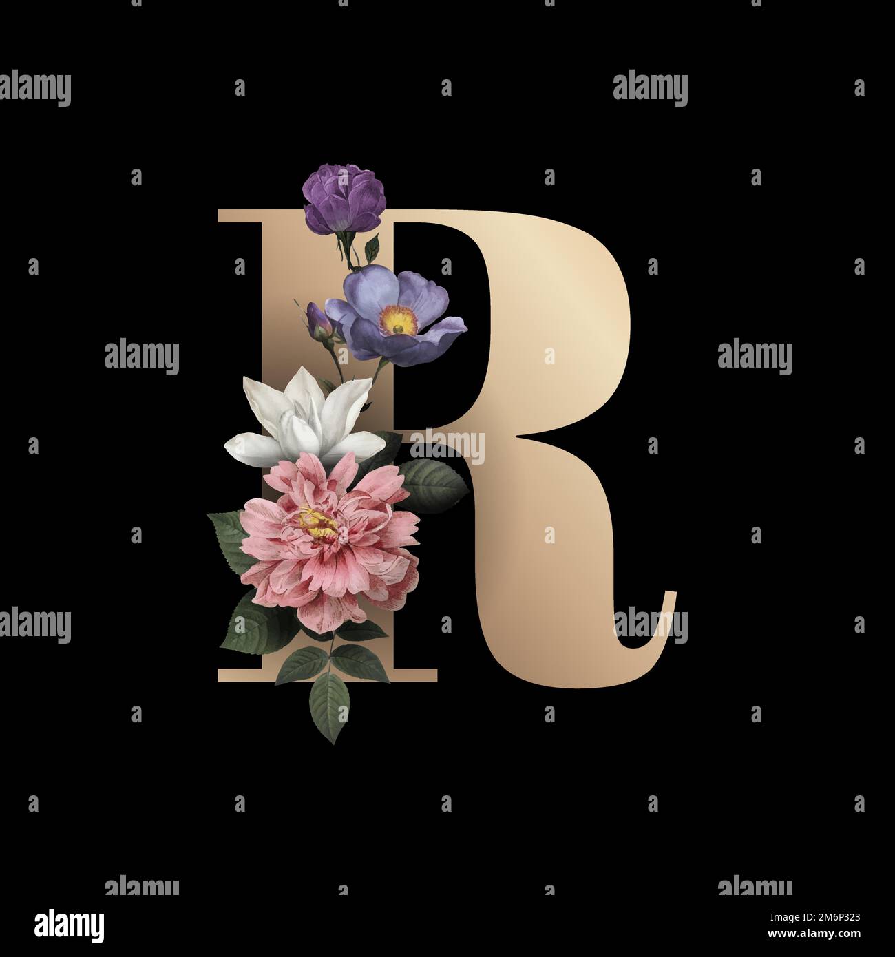 Classic and elegant floral alphabet font letter R vector Stock Vector ...