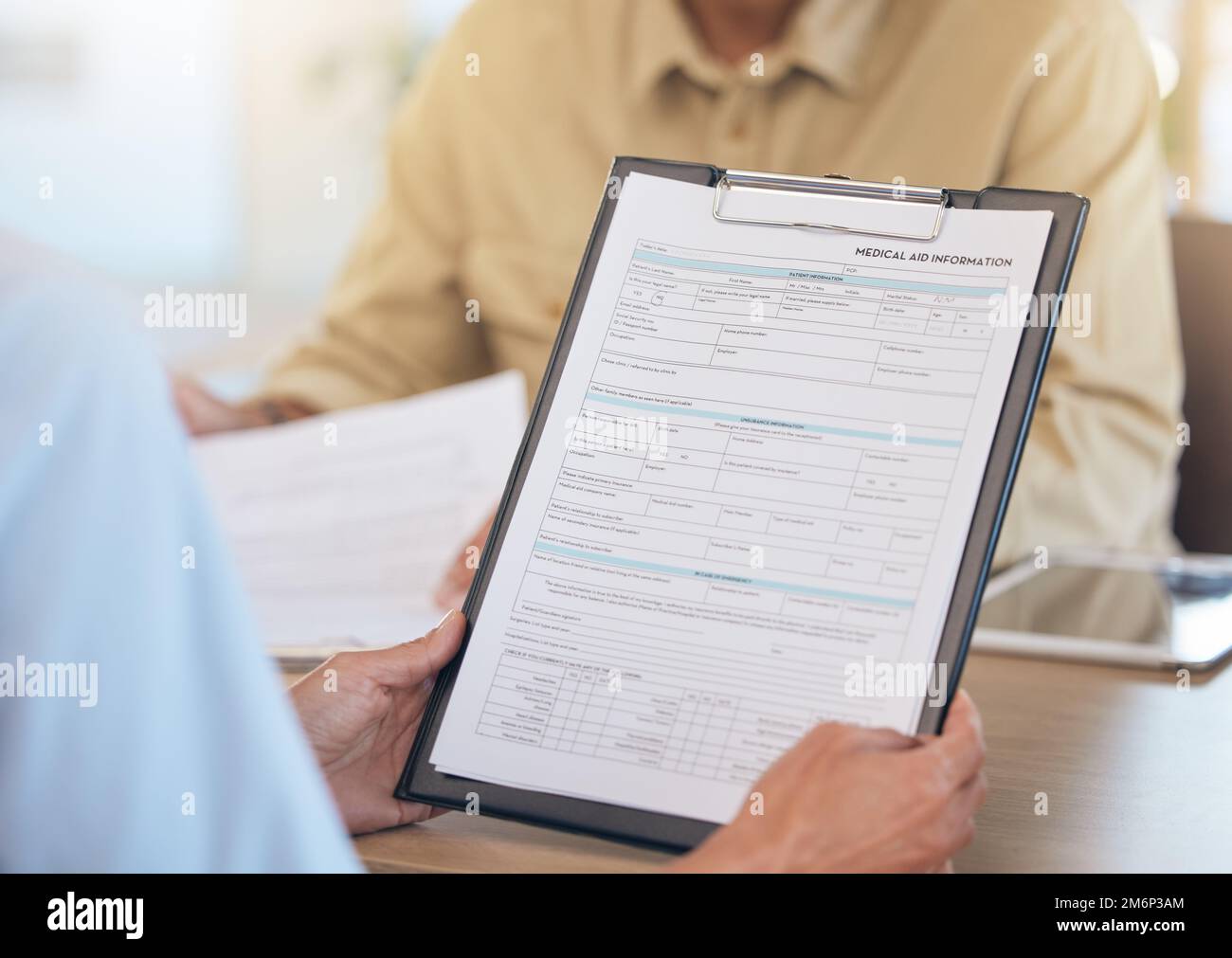 Health insurance, healthcare and medical aid information with clipboard ...