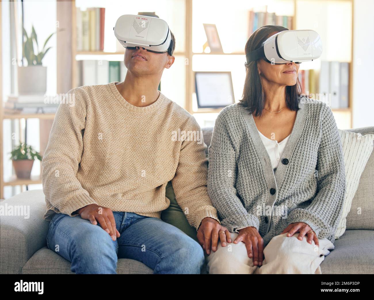 Virtual reality, 3d and a couple in the interactive metaverse while ...