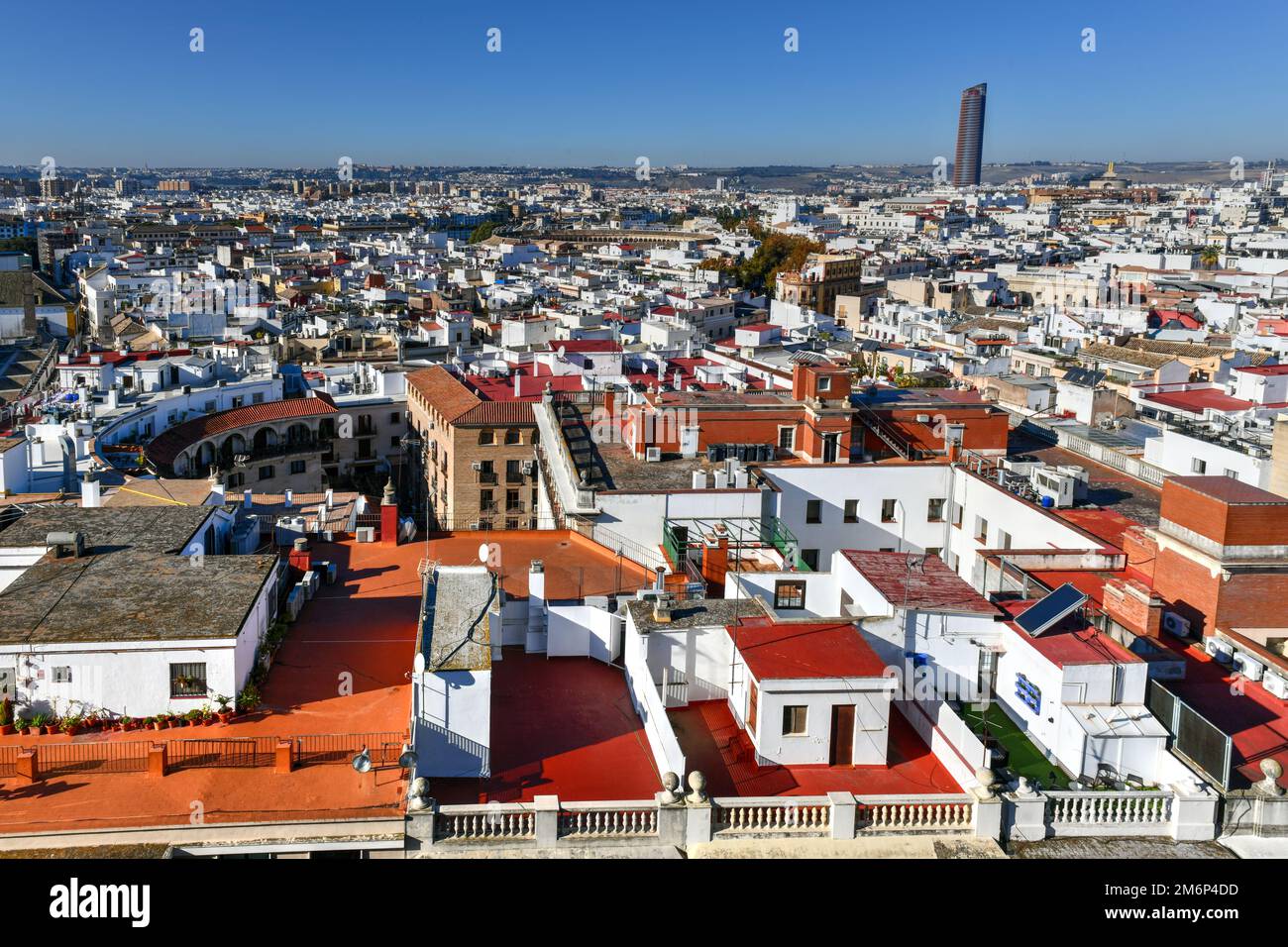 Aerial panoramic view of the city of the Tower of Seville in Seville ...