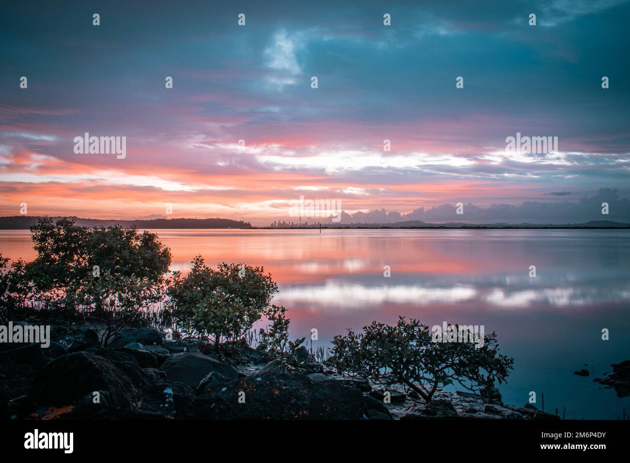 A view of an Early morning sunrise shot looking over the harbor into ...