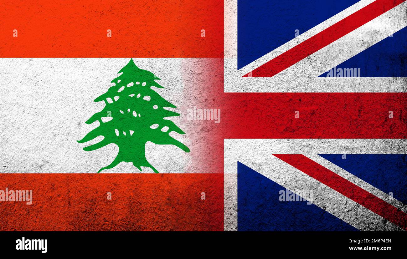 National flag of United Kingdom (Great Britain) Union Jack with Lebanon ...