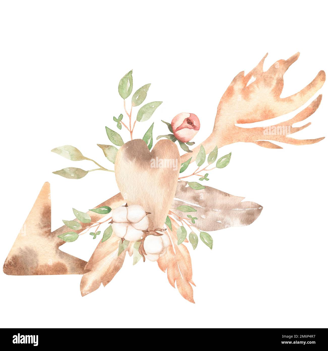 Hand drawn isolated neutral color heart with watercolor soft pink and ...