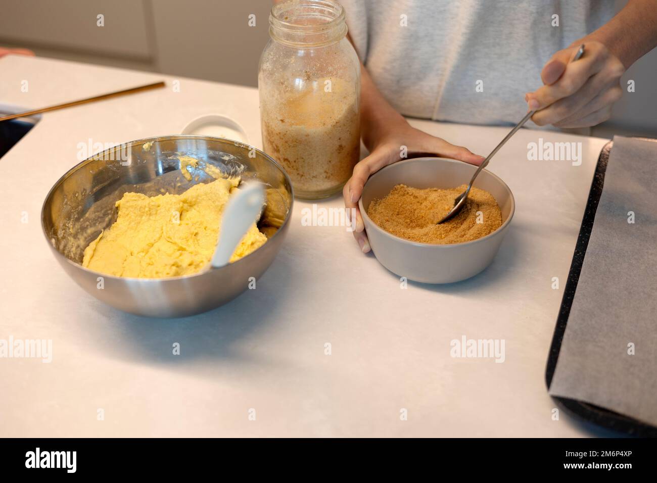 Making cookie bread hotteok dough before baking, whip and mixture into ...