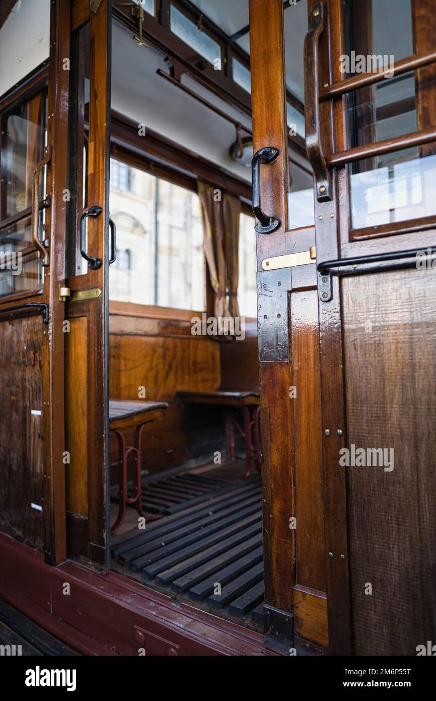 interior old streetcar dresden german Stock Photo - Alamy